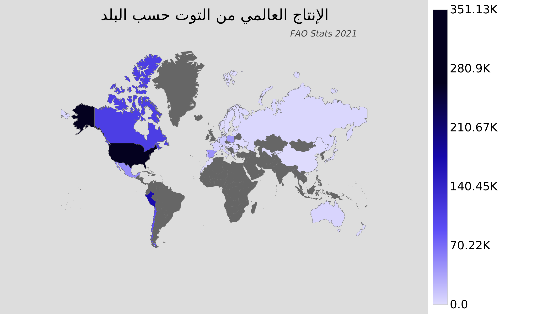 الإنتاج العالمي من التوت حسب البلد